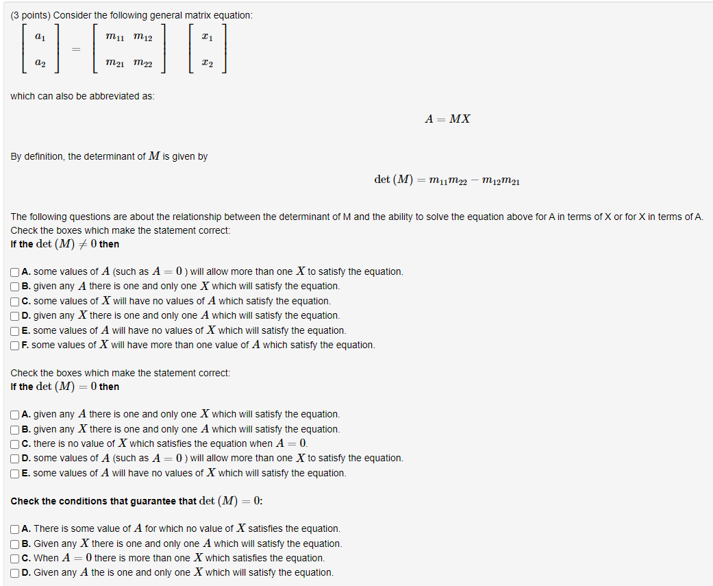 Solved (3 points) Consider the following general matrix | Chegg.com