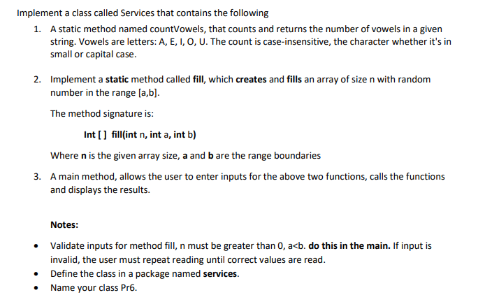 Solved Implement A Class Called Services That Contains The 