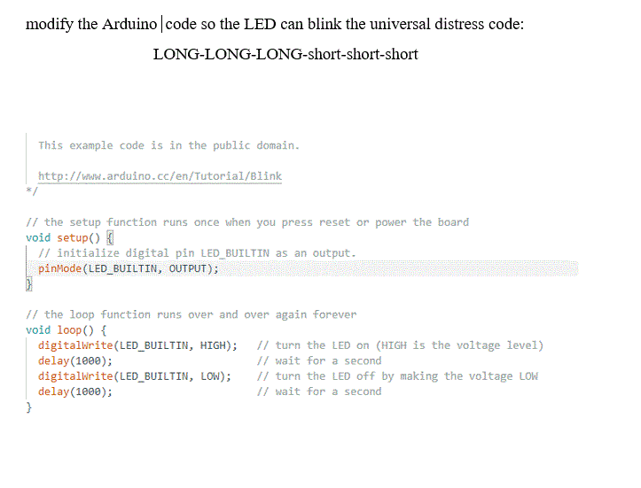 Solved modify the Arduino code so the LED can blink the | Chegg.com