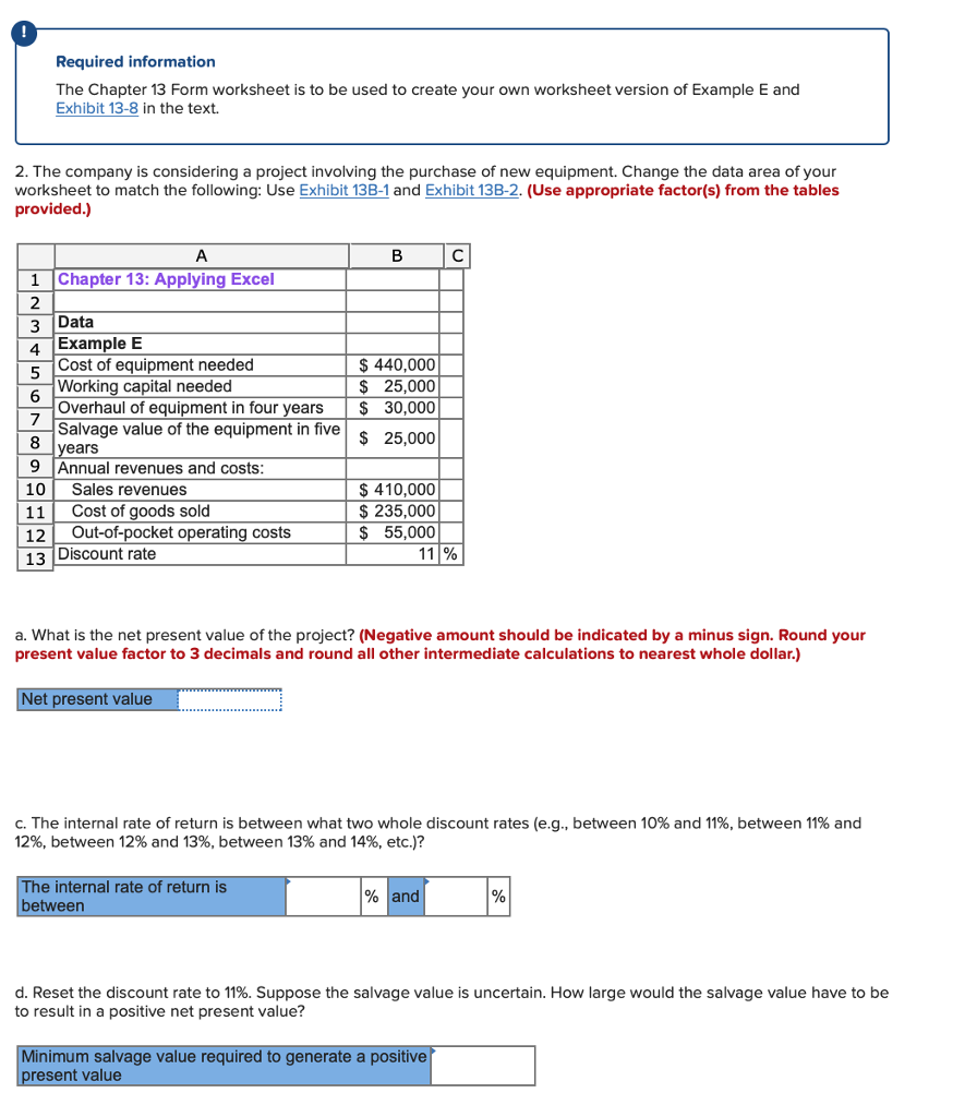 Solved Required information The Chapter 13 Form worksheet is | Chegg.com