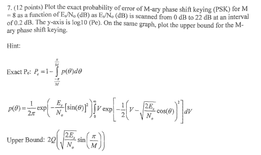 7. (12 points) Plot the exact probability of error of | Chegg.com