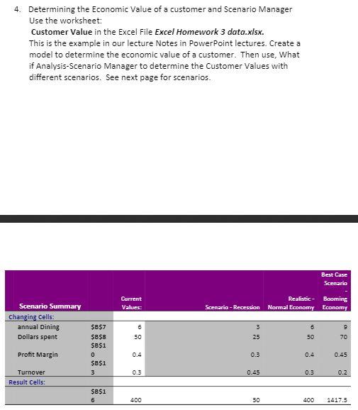 4. Determining the Economic Value of a customer and | Chegg.com