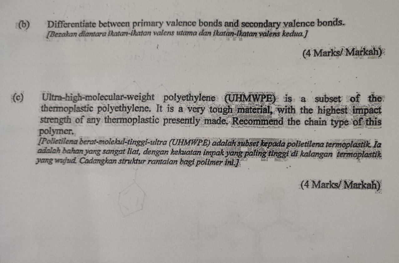 Solved (b) Differentiate between primary valence bonds and | Chegg.com