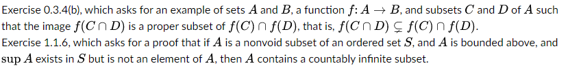 Solved Exercise 0.3.4(b), which asks for an example of sets | Chegg.com