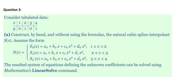 Solved Question 3: Consider tabulated data: x 1 2 3 4 y 0 1 | Chegg.com