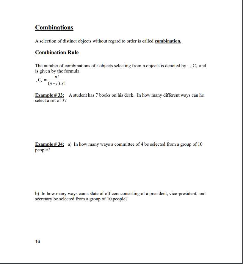 Solved The Number Of Combinations Of R Objects Selecting