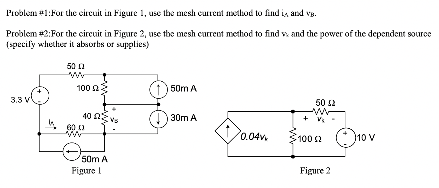 Solved Problem \#1:For the circuit in Figure 1, use the mesh | Chegg.com