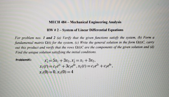 Solved MECH 484- Mechanical Engineering Analysis HW # | Chegg.com