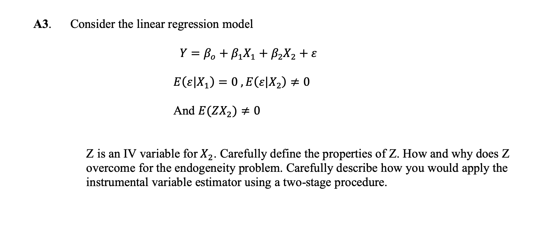 Solved A3. Consider the linear regression model Y = B. + | Chegg.com