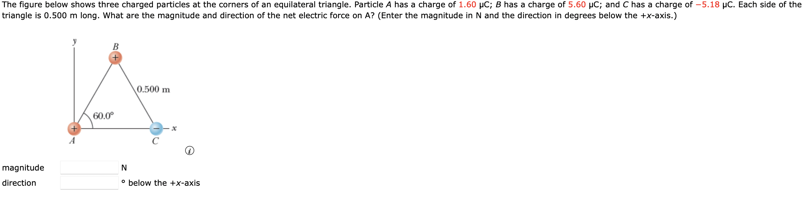Solved The figure below shows three charged particles at the | Chegg.com