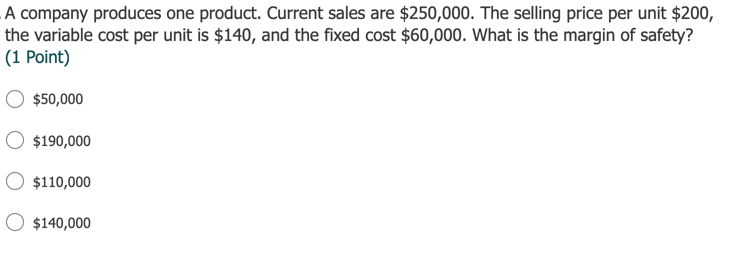 Solved A company has total fixed cost of $50,000. Variable | Chegg.com