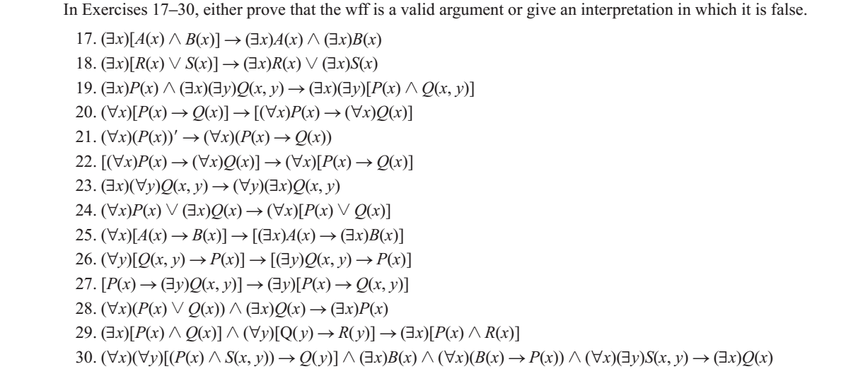 Solved In Exercises 17−30, either prove that the wff is a | Chegg.com
