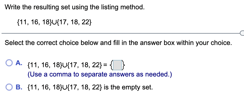 Solved Write the resulting set using the listing method. | Chegg.com