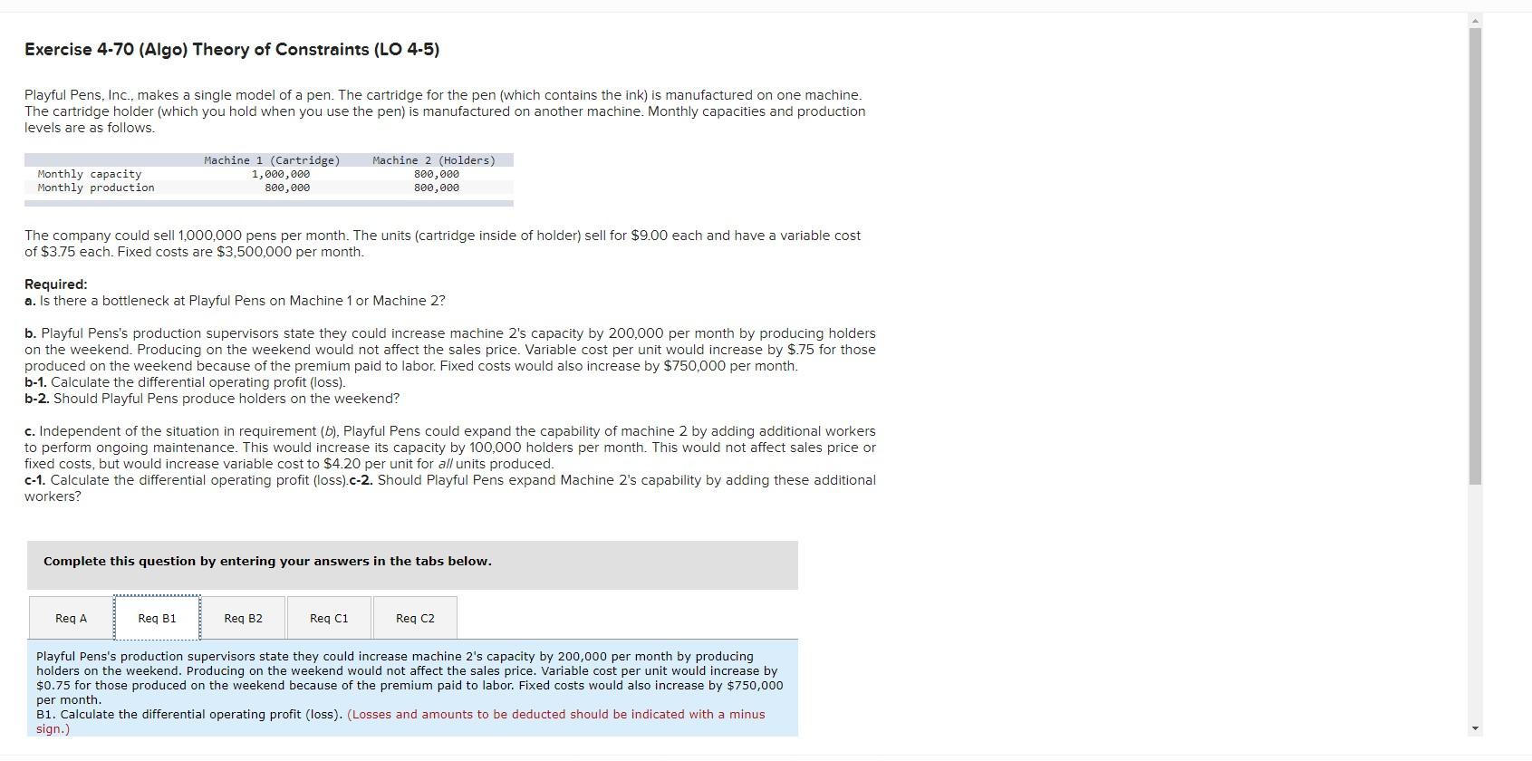 Solved Exercise 4-70 (Algo) Theory of Constraints (LO 4-5) | Chegg.com