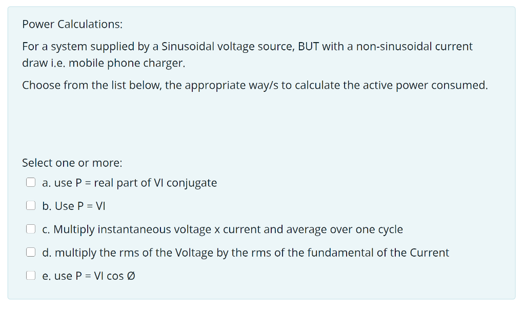 Solved Power Calculations: For a system supplied by a | Chegg.com