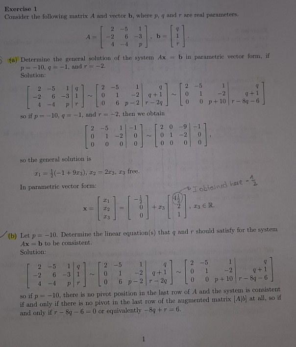 Solved Exercise 1 Consider the following matrix A and vector | Chegg.com