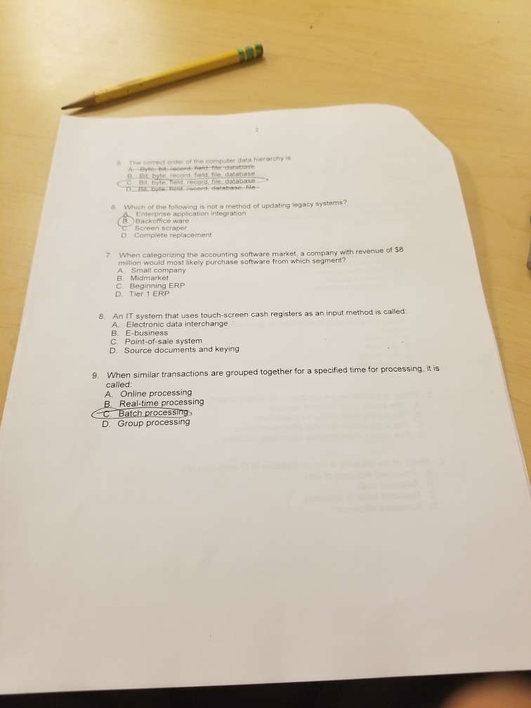 Solved S The Correct Order Of The Computer Data Hierarchy Is