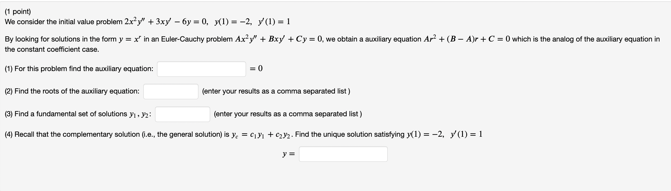 Solved (1 point) We consider the initial value problem | Chegg.com