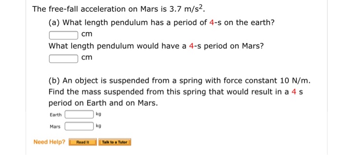 Solved The free-fall acceleration on Mars is 3.7 m/s2, (a) | Chegg.com