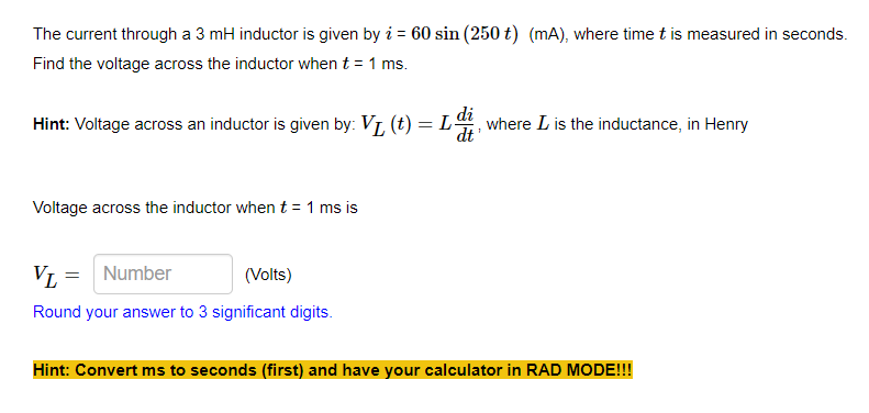 Solved The current through a 3mH inductor is given by | Chegg.com