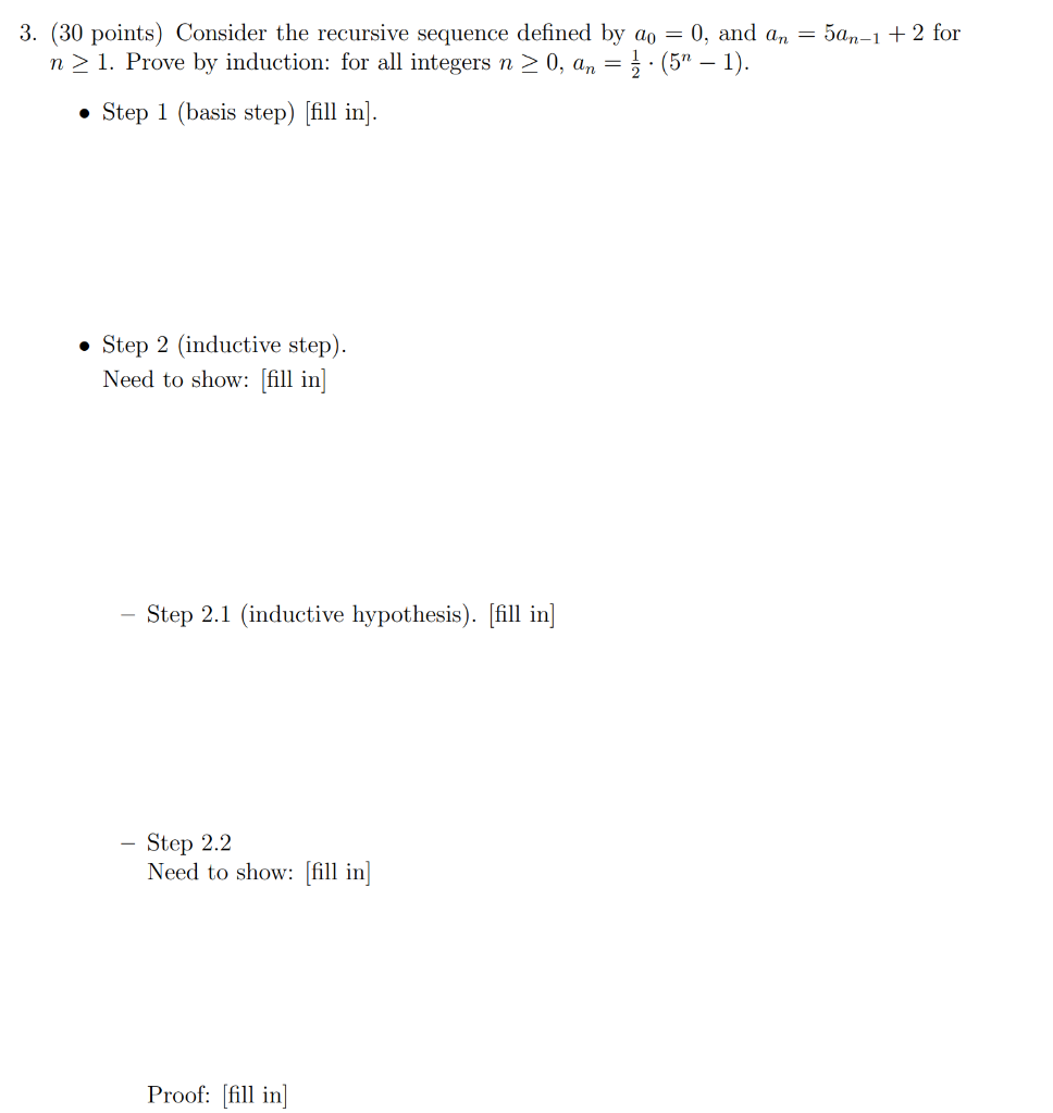 Solved = 3. (30 points) Consider the recursive sequence | Chegg.com