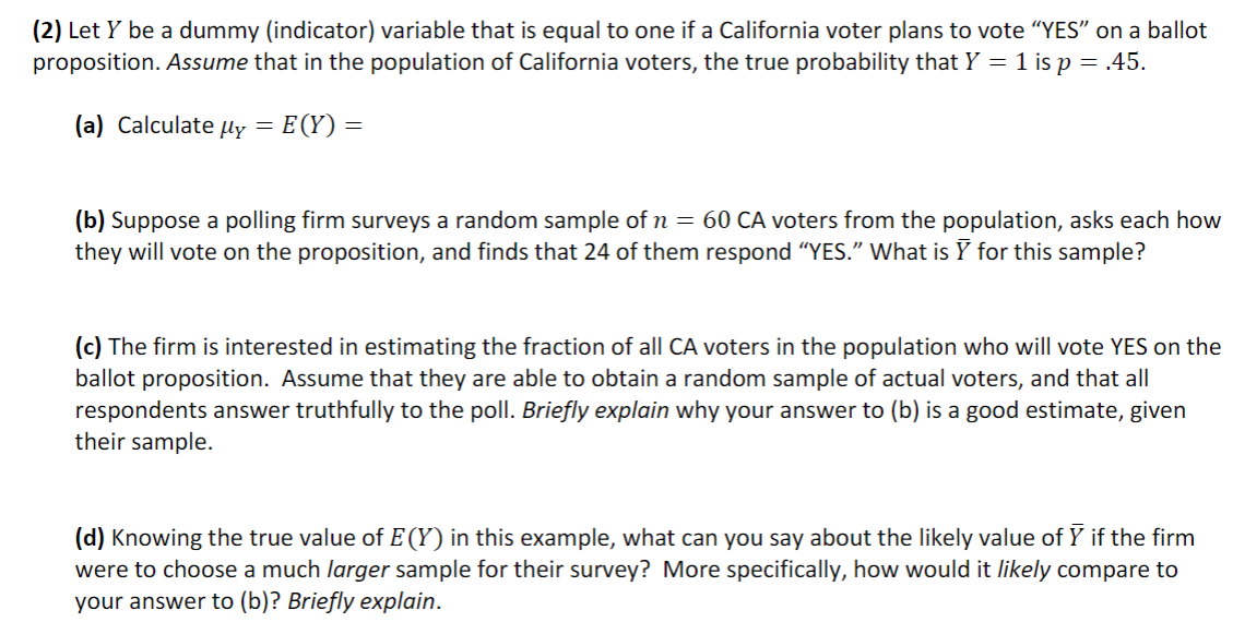 Solved (2) Let Y be a dummy (indicator) variable that is | Chegg.com