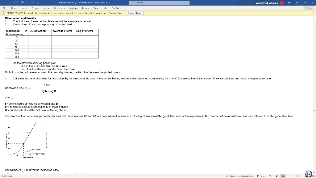 Solved Enumeration of bucteria and the construction of a | Chegg.com