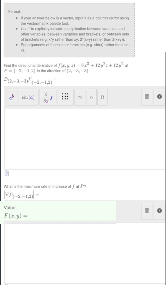 Solved Format: • If your answer below is a vector, input it | Chegg.com