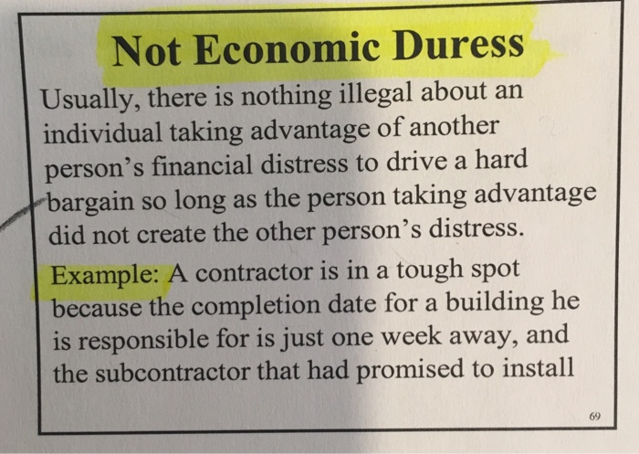 Solved Not Economic Duress Usually, there is nothing illegal | Chegg.com