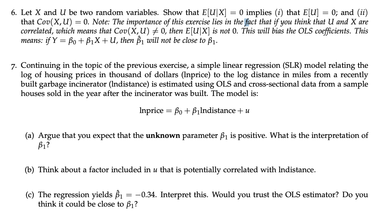Solved Let x ﻿and U ﻿be two random variables. Show that | Chegg.com