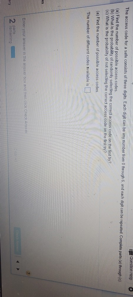 Solved Question Help The access code for a safe consists of | Chegg.com