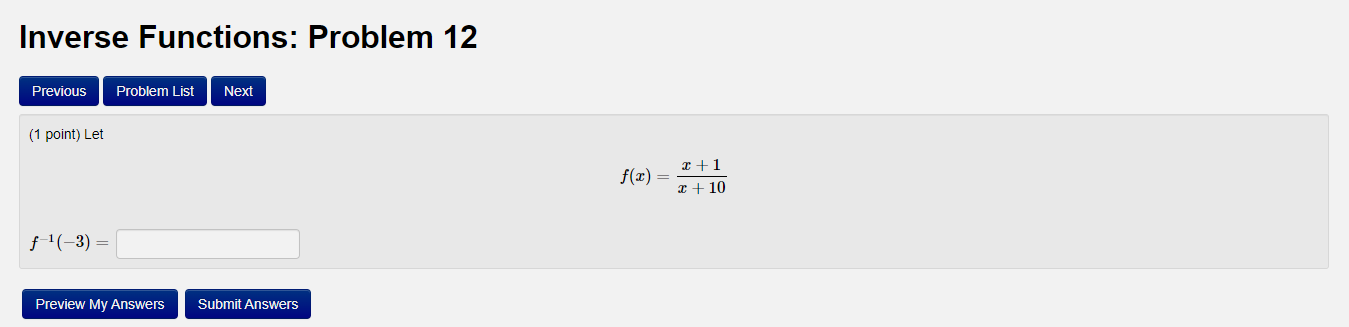 Solved Inverse Functions: Problem 12 (1 point) Let | Chegg.com