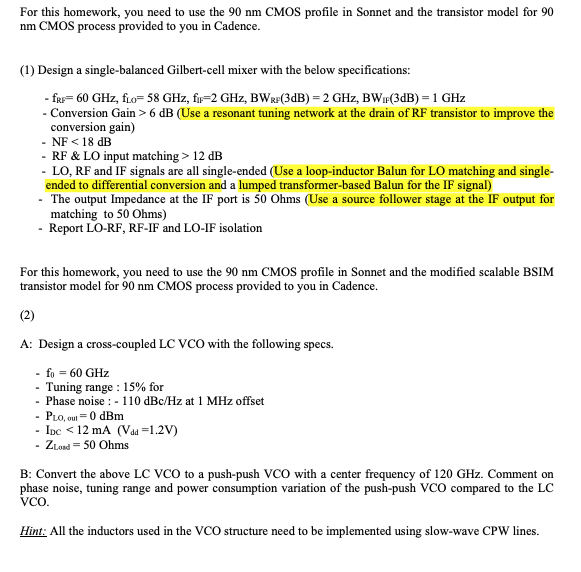 For this homework, you need to use the 90 nm CMOS | Chegg.com