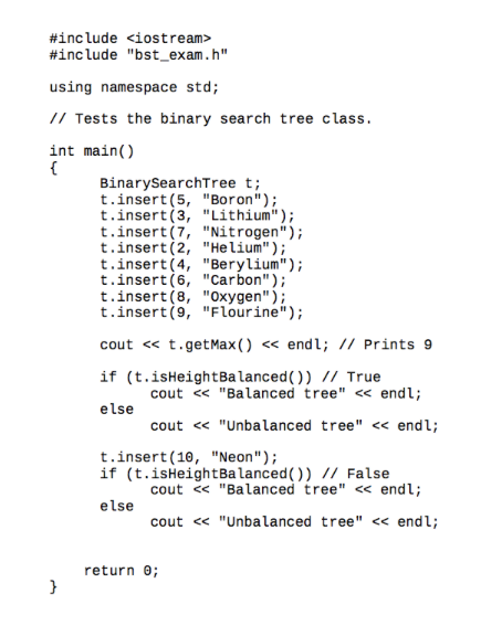 Solved BST bst_exam.h bst_exam.cpp (complete code in this | Chegg.com