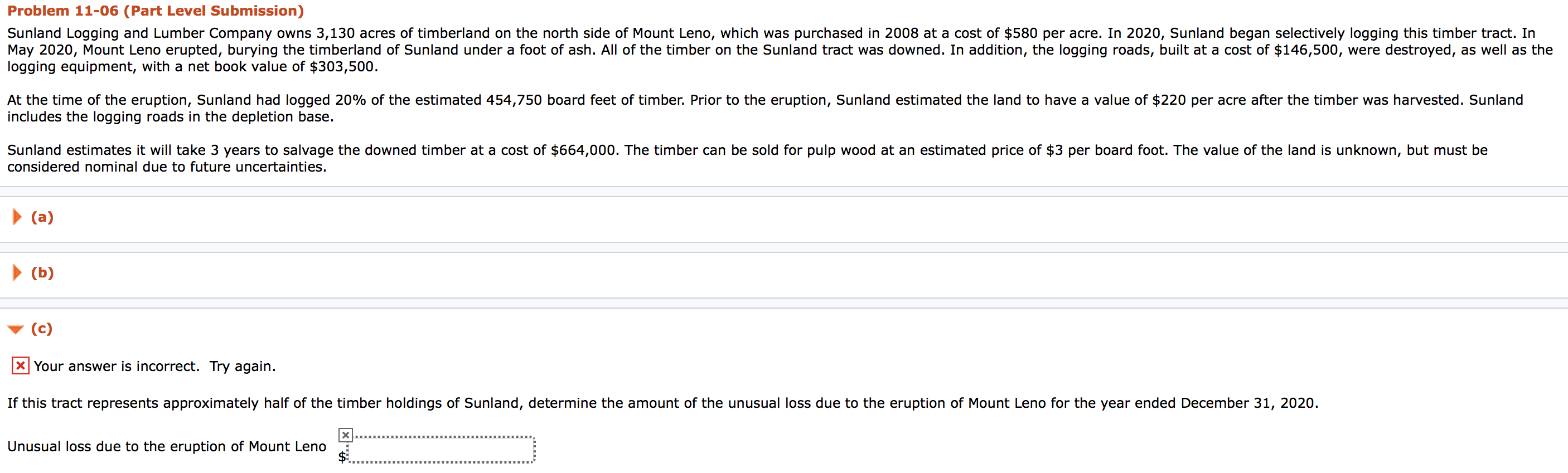 Solved Problem 11-06 (Part Level Submission) Sunland Logging | Chegg.com