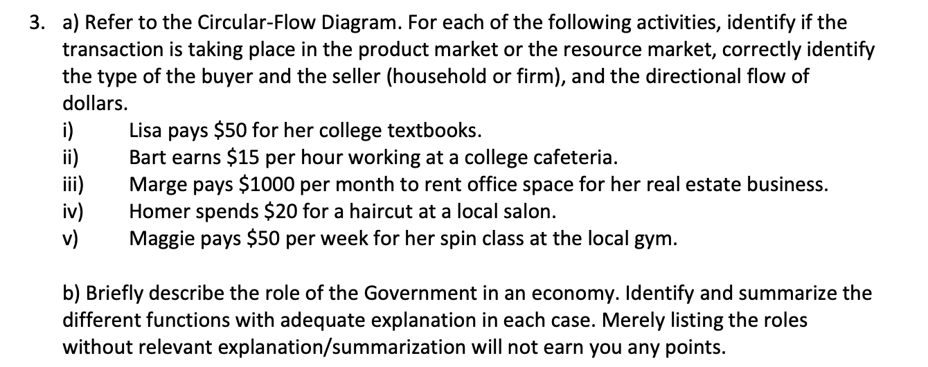 Solved 3. a) Refer to the Circular-Flow Diagram. For each of | Chegg.com