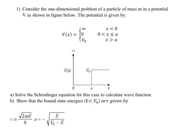 Solved 1) Consider the one-dimensional problem of a particle | Chegg.com