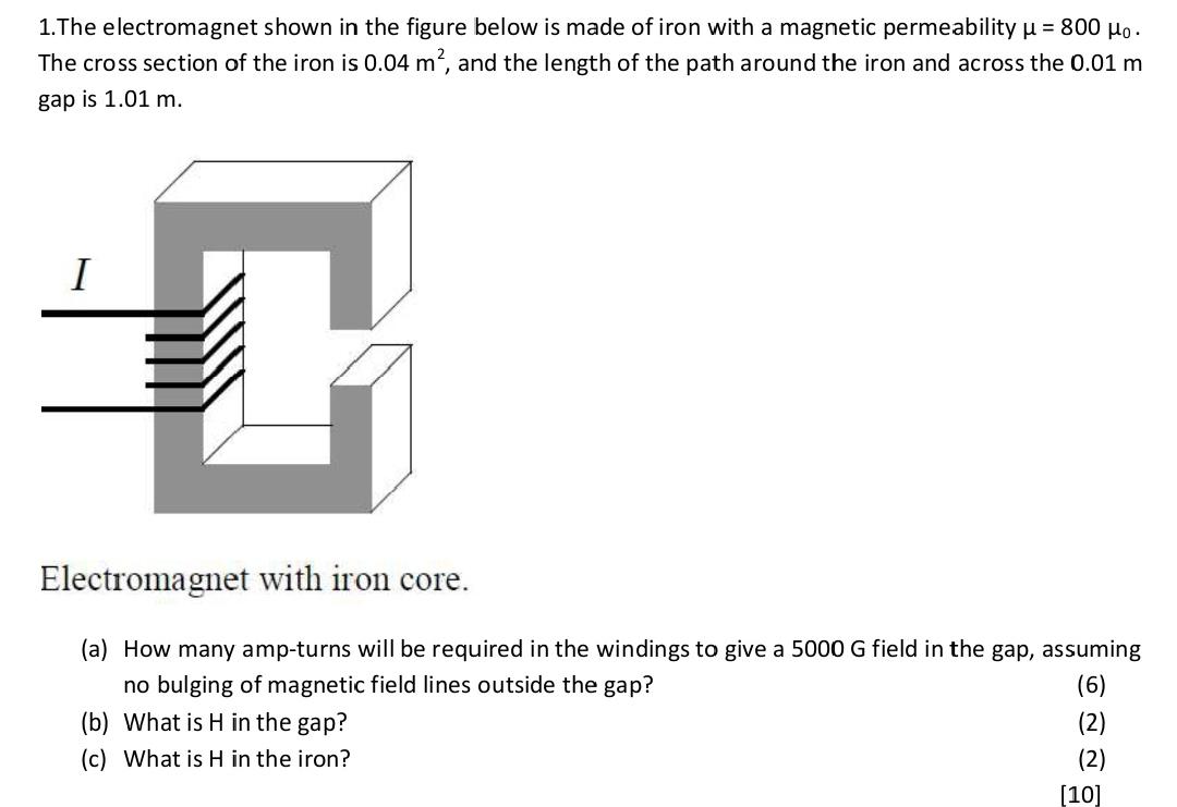 Solved 1 The Electromagnet Shown In The Figure Below Is Made