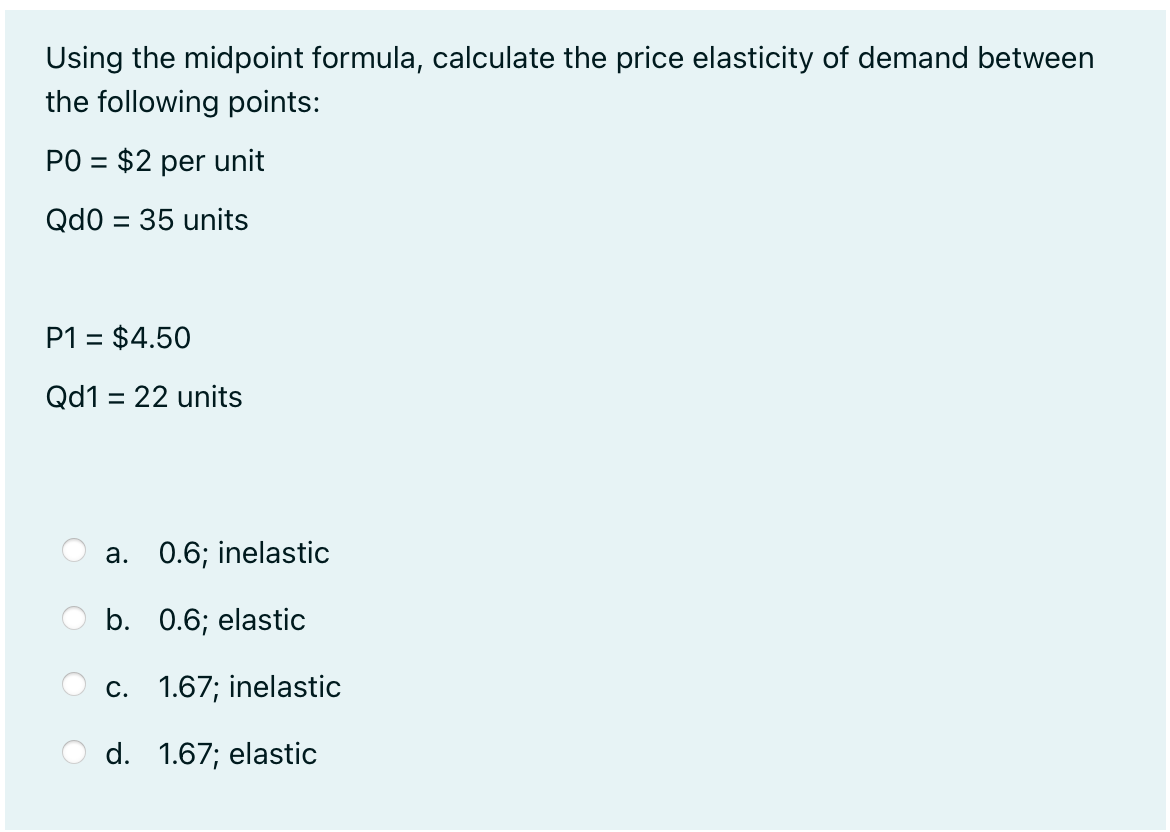 Solved Using the midpoint formula, calculate the price | Chegg.com