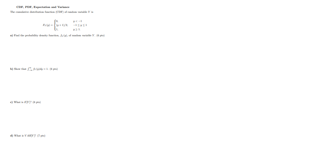 Solved CDF, PDF, Expectation and Variance The cumulative | Chegg.com