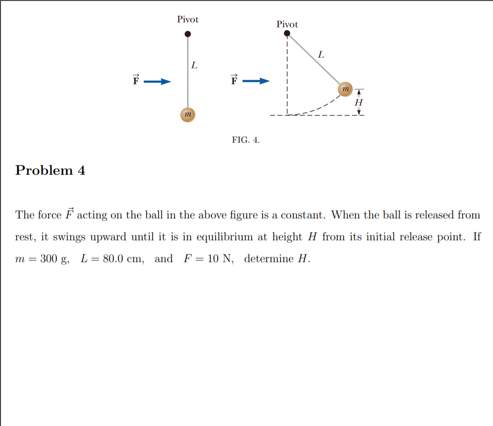 Solved Pivot Pivot L L 1 F 1 m H m FIG. 4. Problem 4 The | Chegg.com