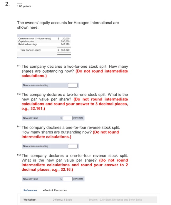 Solved 1.00 points The owners' equity accounts for Hexagon | Chegg.com