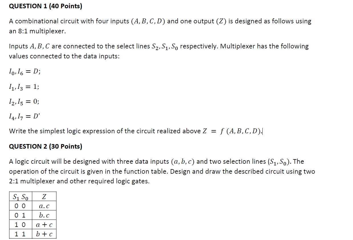 Solved QUESTION 1 (40 Points) A combinational circuit with | Chegg.com