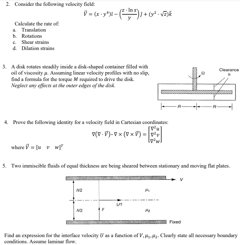 Solved 2. Consider the following velocity field: | Chegg.com