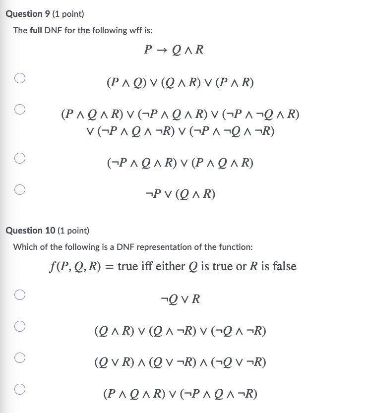 Solved Question 9 (1 point) The full DNF for the following | Chegg.com