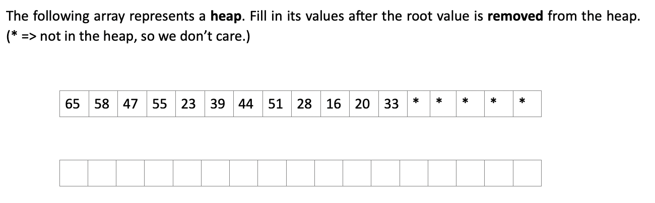 Solved The following array represents a heap. Fill in its | Chegg.com