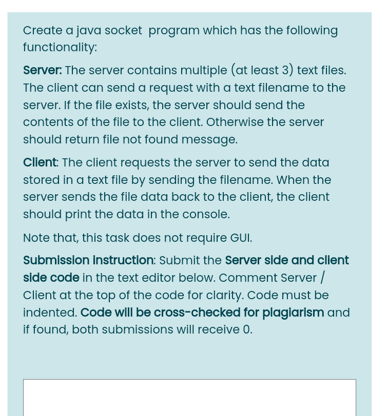 Solved Create a java socket program which has the following | Chegg.com