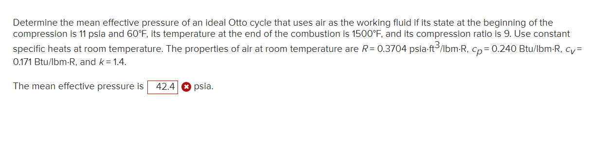 Solved Determine the mean effective pressure of an ideal | Chegg.com