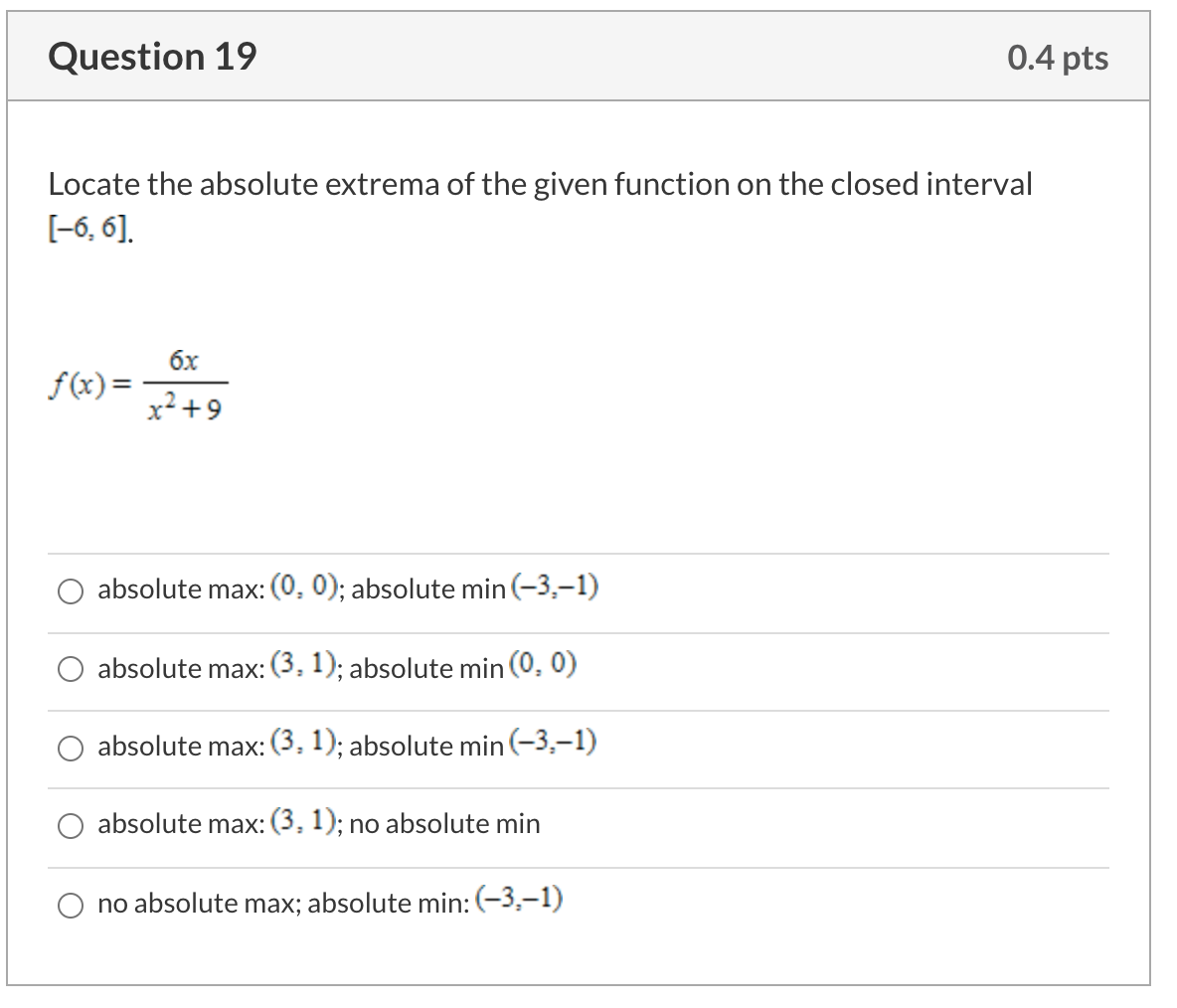 Solved Locate the absolute extrema of the given function on | Chegg.com