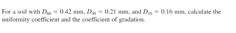 Solved For a soil with D60 = 0.42 mm, D30 = 0.21 mm, and Do | Chegg.com